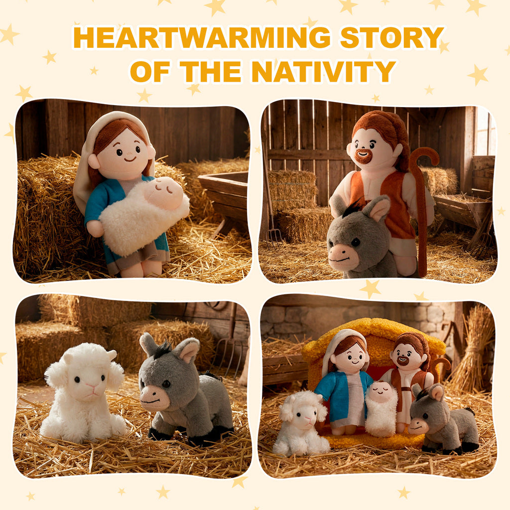 Christmas Nativity Plush Toy Set, with Baby Jesus, Mary, Joseph ...
